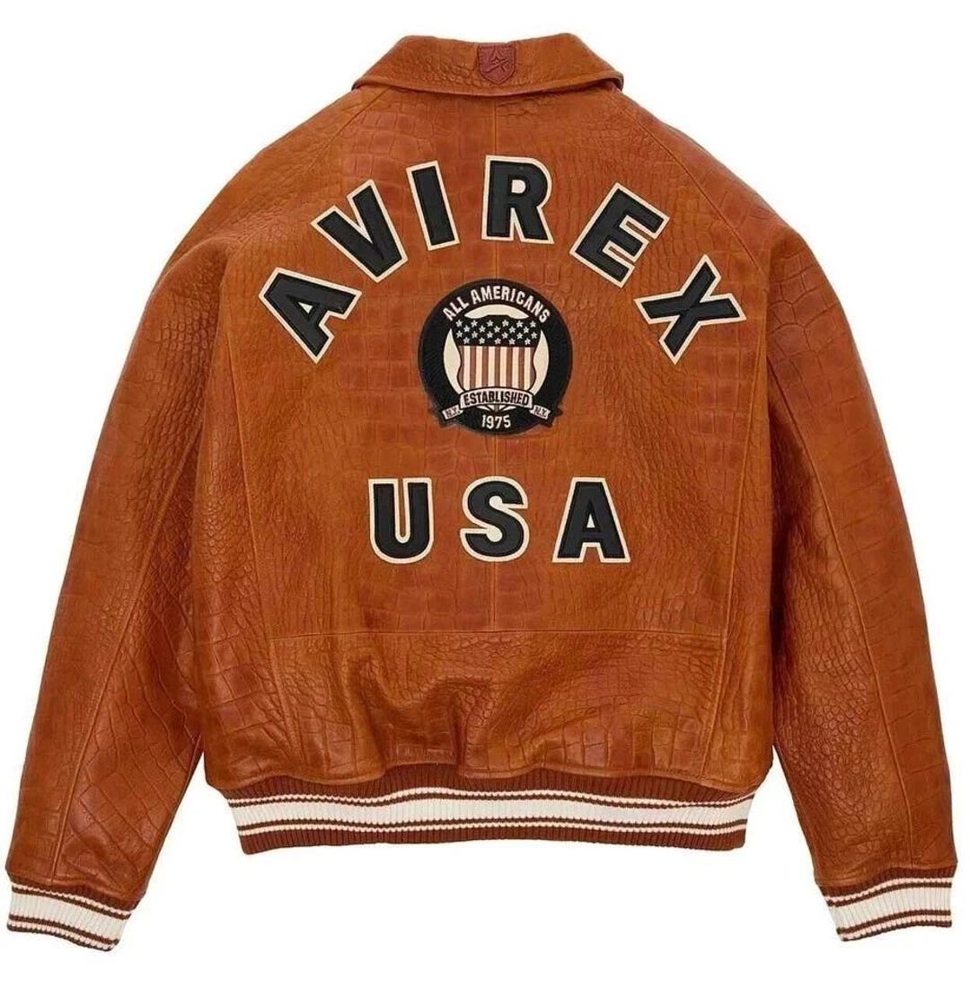 Avirex Men's Croc Icon Tan Brown American Style Jacket : Genuine ...