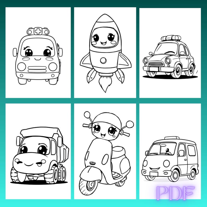 Kawaii Vehicles Coloring Pages for Kids – Cute Cars, Trucks, Boats ...