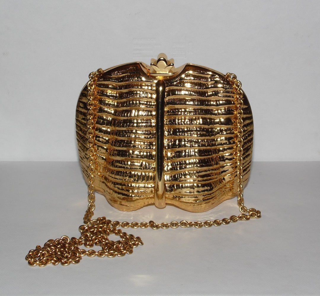 RARE Vintage Rodo Italy Boxclutch Seashell Bag Clamshell Clutch Gold ...