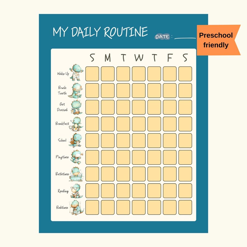 Dinosaur Daily Routine Chart | Kids Visual Schedule (printable PDF ...