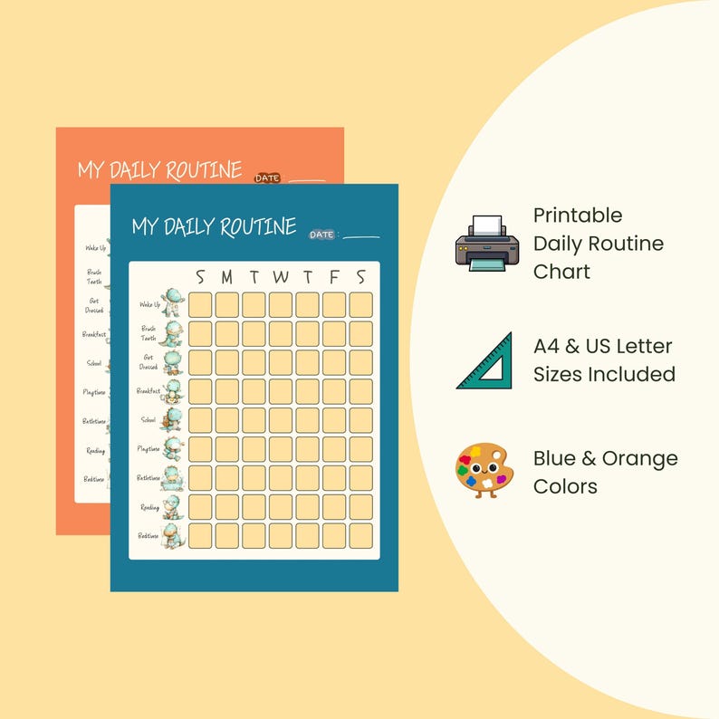 Printable Daily Routine Chart for Kids | Dinosaur Visual Schedule ...