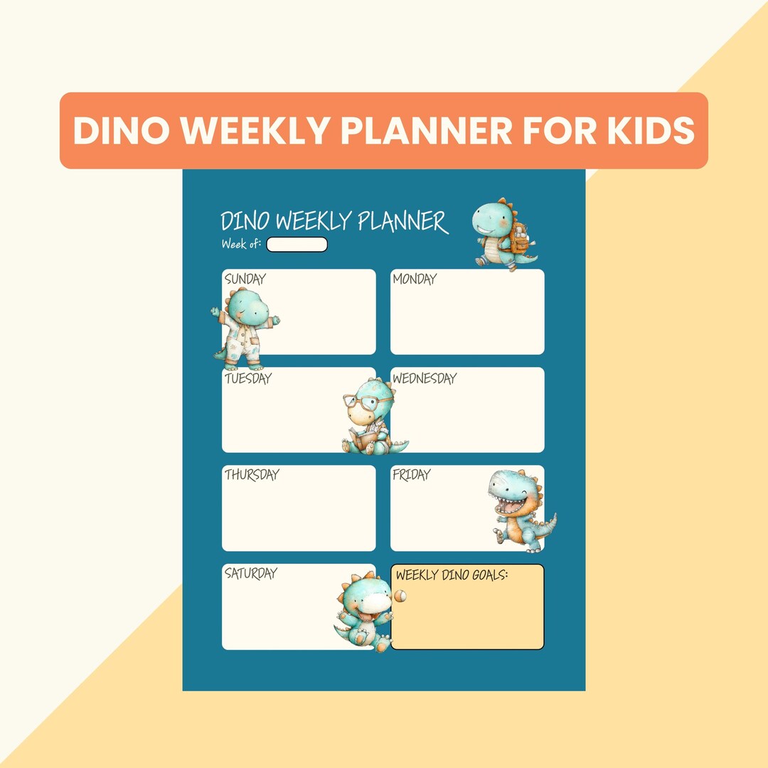 Dino Weekly Planner for Kids | Printable Undated Schedule (PDF & PNG ...
