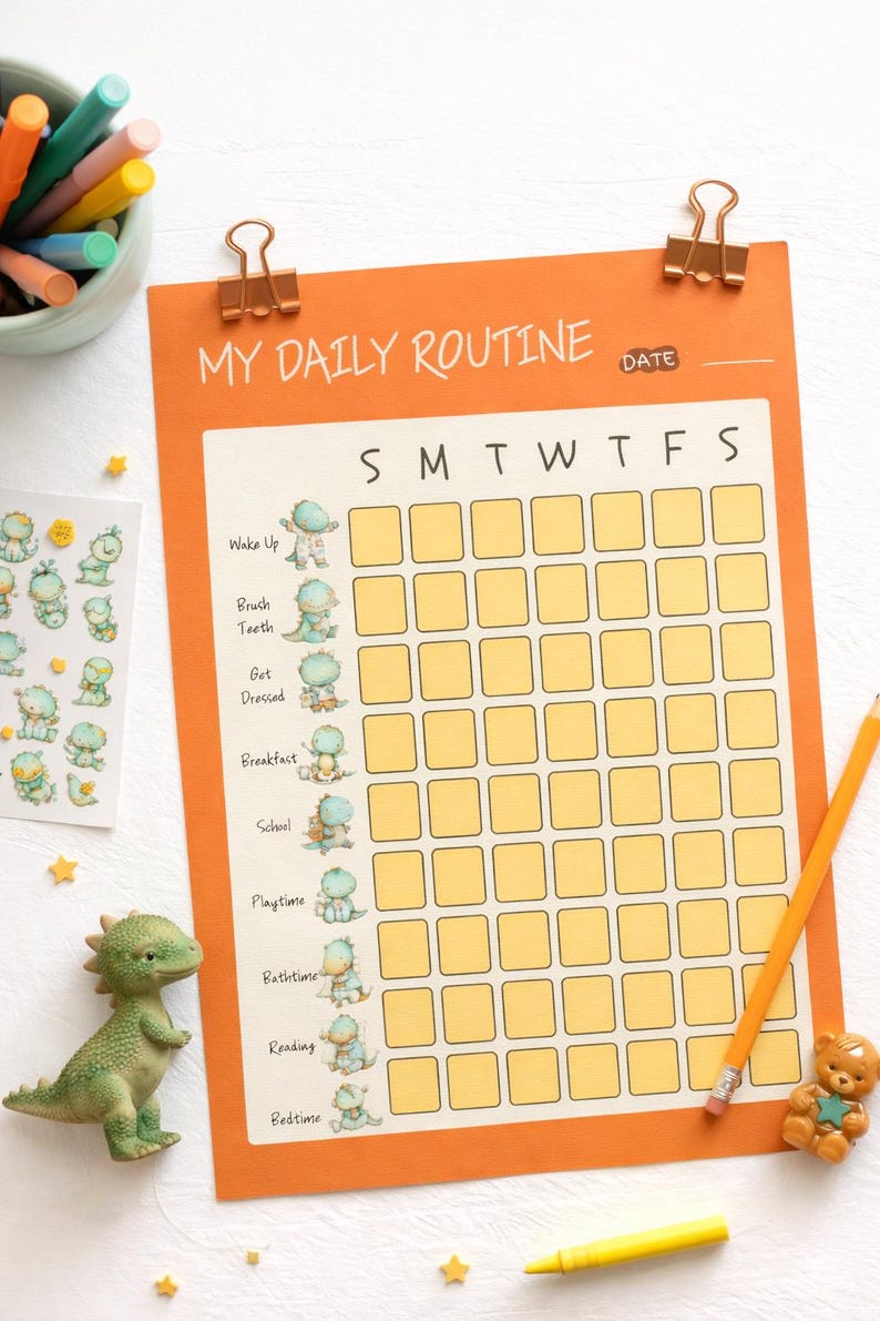 Printable Daily Routine Chart for Kids | Dinosaur Visual Schedule ...