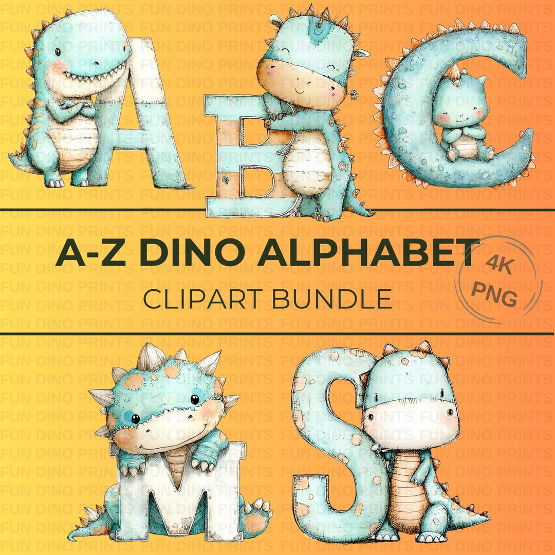Dino Alphabet Clipart Bundle – A-Z Dinosaur Letters, Nursery ...