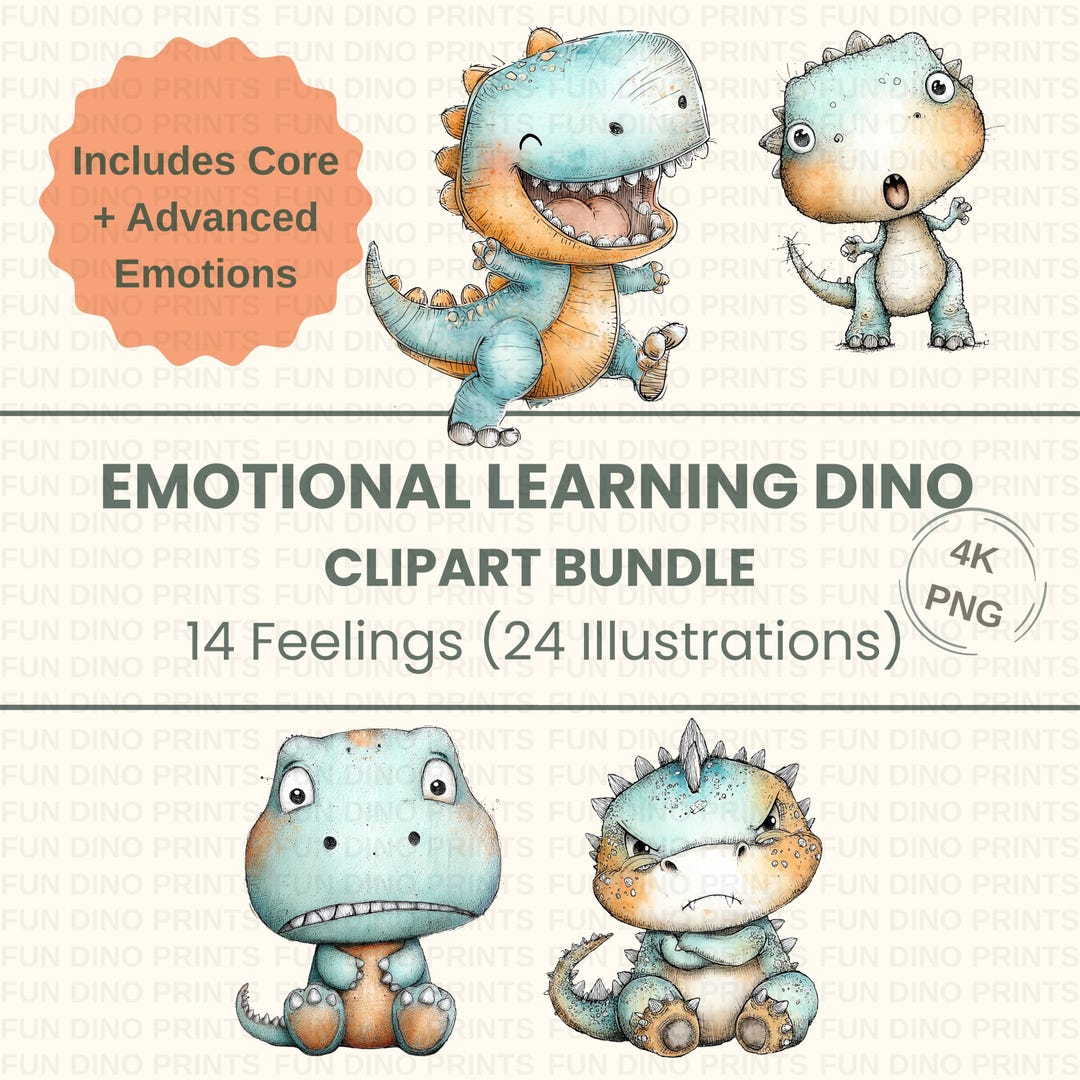 Dinosaur Emotions Clipart Bundle, Kids Feelings, Nursery & Classroom ...