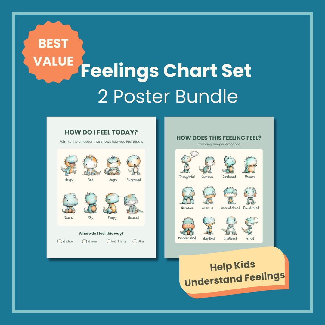 Dinosaur Feelings Chart Set for Kids | SEL Learning Posters (digital ...