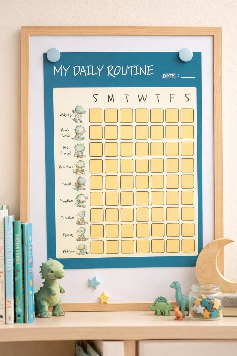 Printable Daily Routine Chart for Kids | Dinosaur Visual Schedule ...