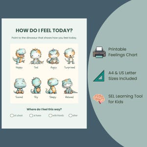 Printable Daily Feelings Chart for Kids | Dinosaur Emotion Chart | SEL ...