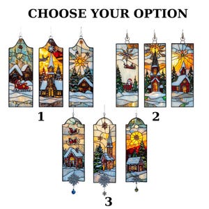 Winter Village ACRYLIC Suncatcher Set, Faux Stained Glass Christmas ...