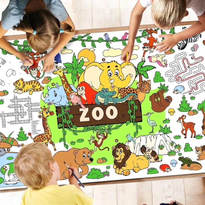 Giant Zoo Animal Coloring Poster for Kids – 35x72 Inch Large Coloring ...