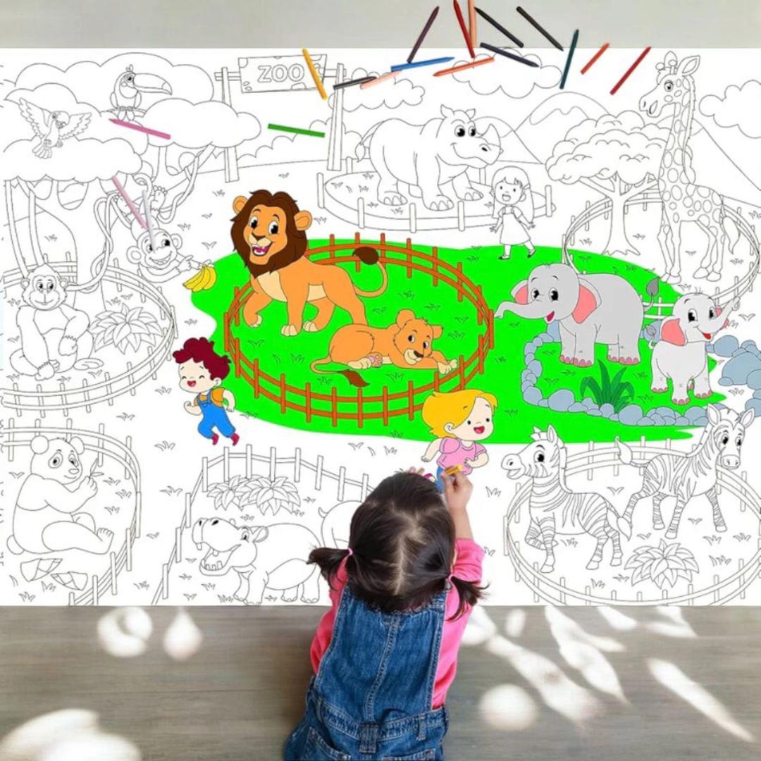 Zoo Animal Coloring Poster for Kids –giant Jungle Safari Coloring ...