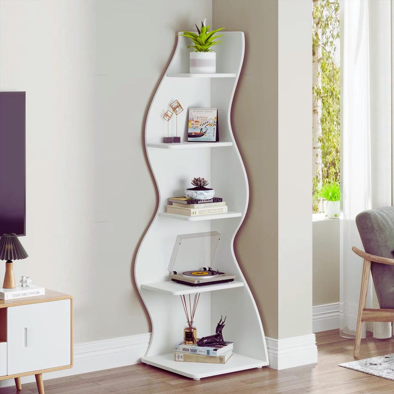 Modern 5-tier Wavy Corner Shelf: Minimalist Storage Rack - Etsy