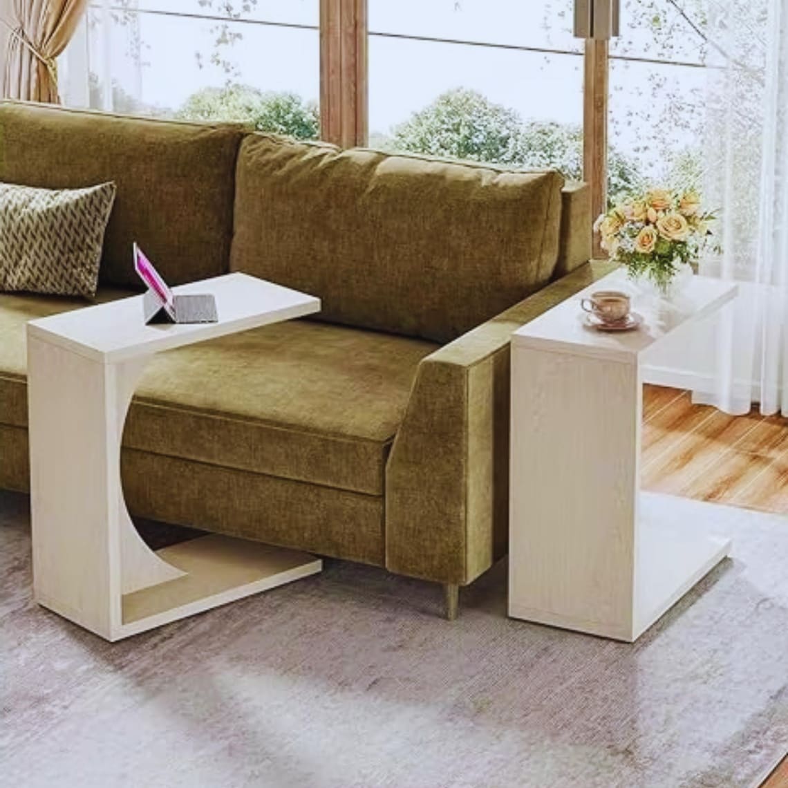 Brown Wood C-shaped Sofa Side Table: Modern Couch End Table - Etsy