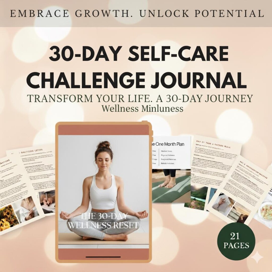 30 Day Self Care Challenge Journal Canva Template Editable Wellness ...