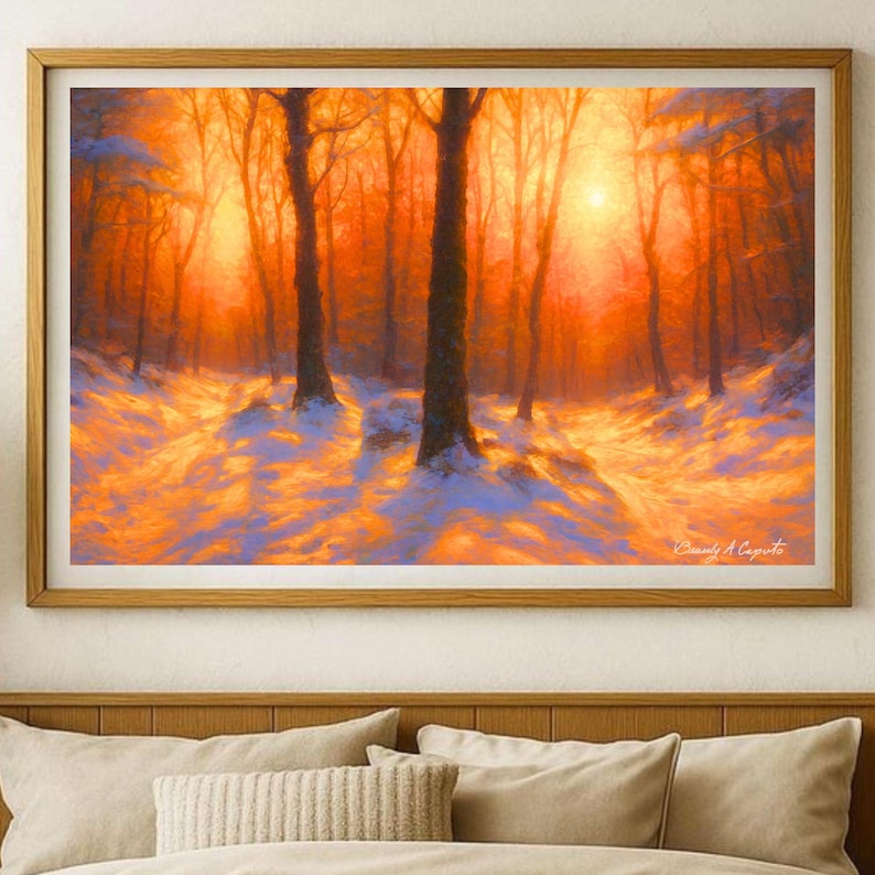 Winter Sunset Canvas Print- Landscape Wall Art- Rustic Winter Home ...