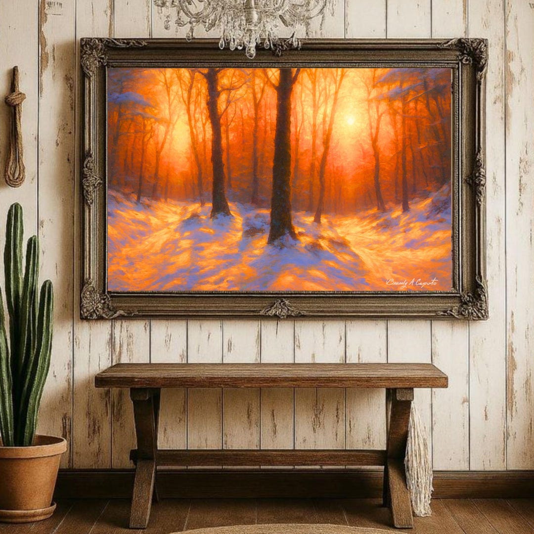 Winter Sunset Canvas Print- Landscape Wall Art- Rustic Winter Home ...