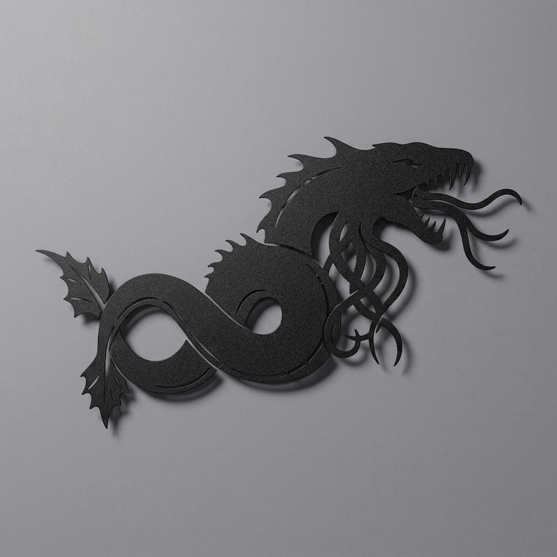 Dragon Metal Wall Art, Sea Serpent Decor, Tribal Fantasy Sign, Game ...