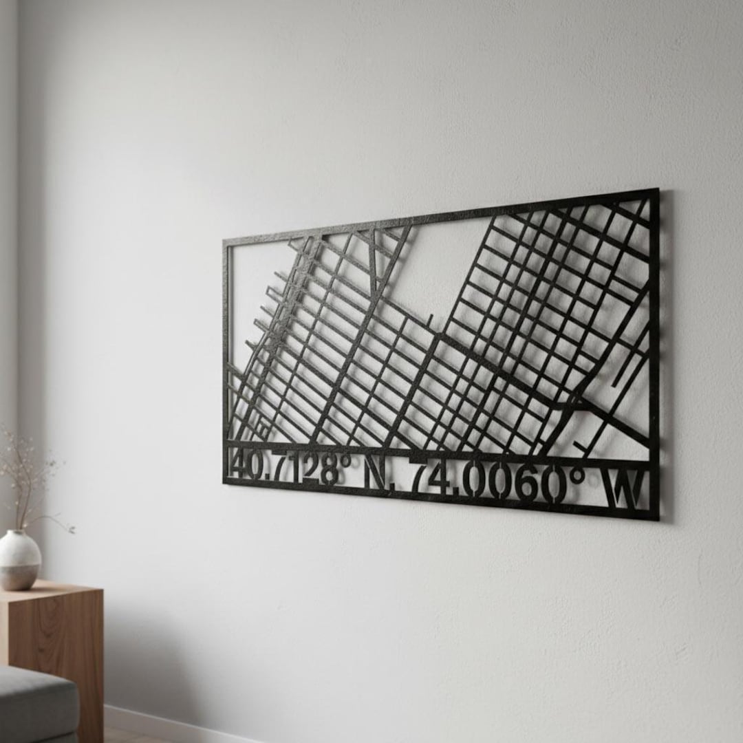 Custom Coordinates Metal Map Art – Modern City Street Wall Decor - Etsy