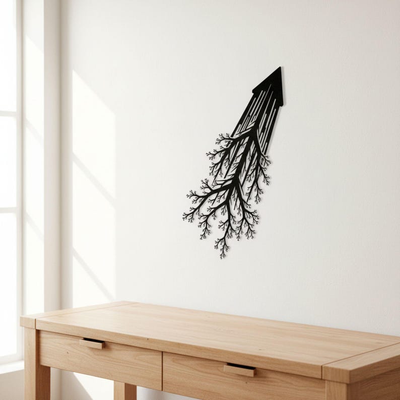 Metal Arrow Tree Branch Wall Art, Abstract Nature Decor, Growth Symbol ...