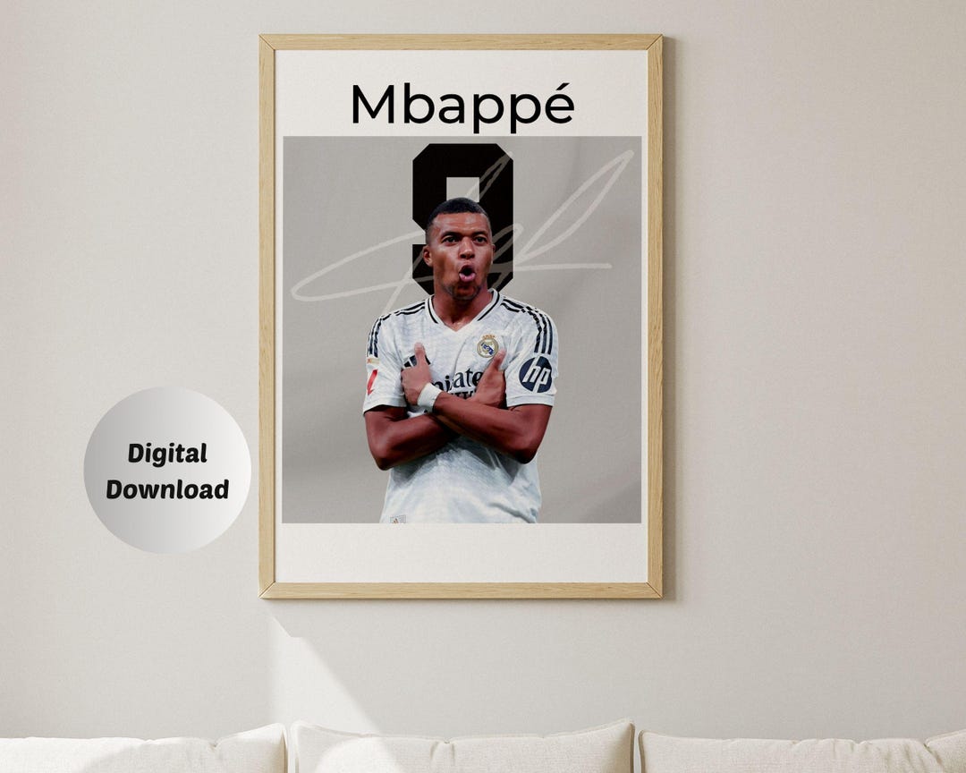 Kylian Mbappé, Framed Print, Printable Poster, Mid-century Modern, Uni ...