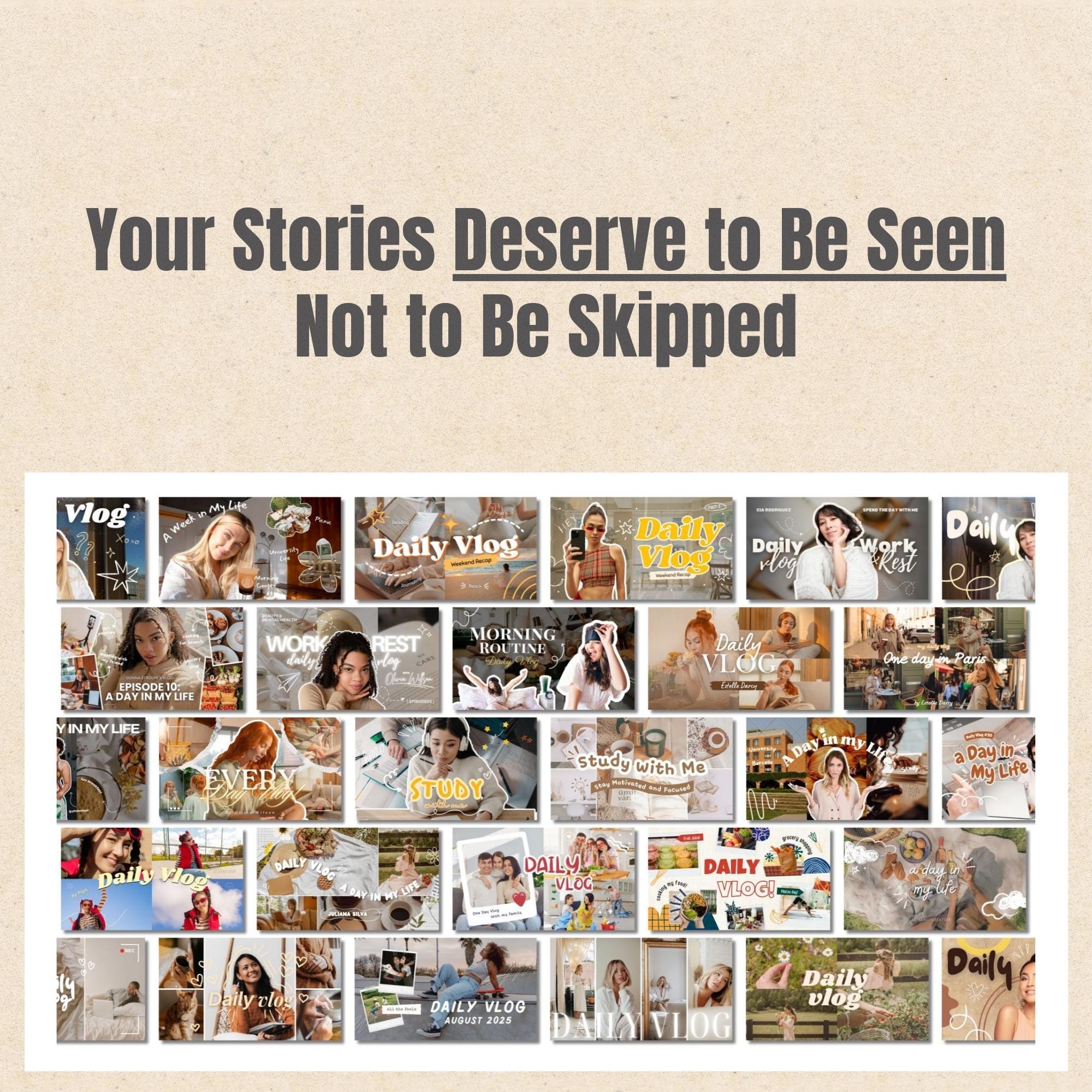 Youtube Vlog Thumbnail Templates: Canva Editor, Modern Design (digital ...