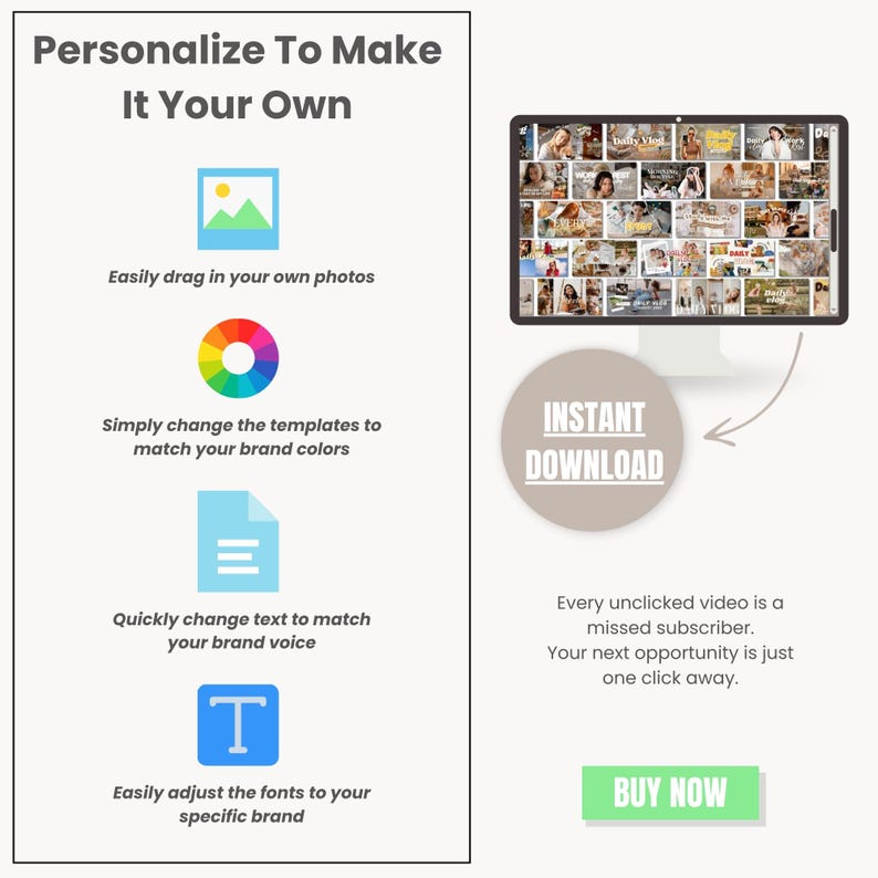 Youtube Vlog Thumbnail Templates: Canva Editor, Modern Design (digital ...