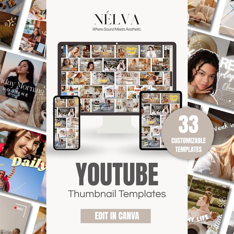 Youtube Vlog Thumbnail Templates: Canva Editor, Modern Design (digital ...