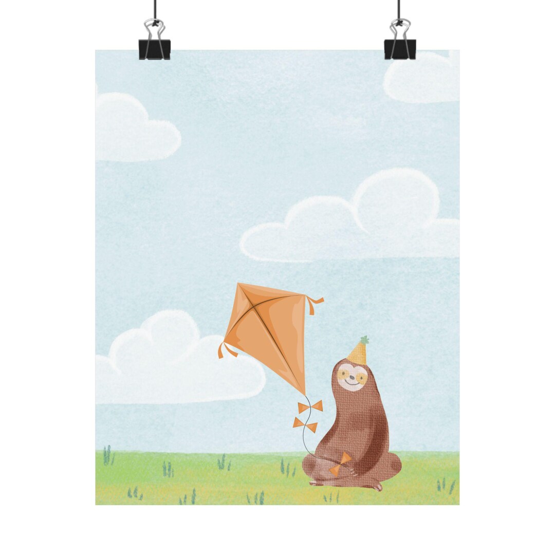 Sloth With Kite Poster | Matte Vertical Wall Art - Etsy