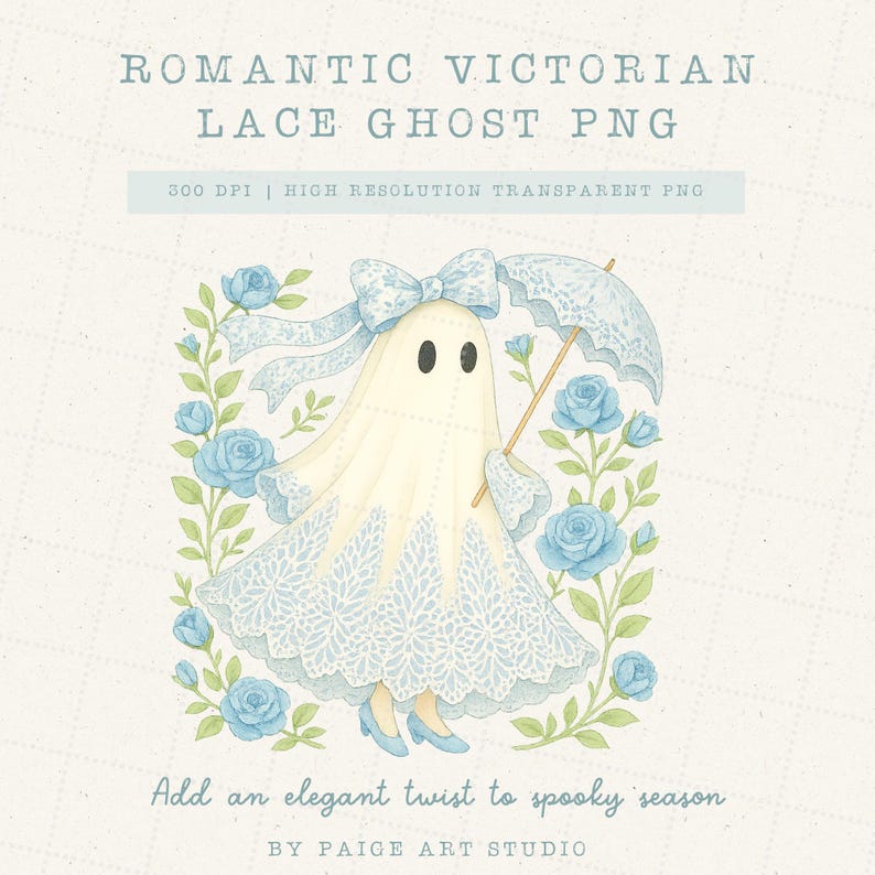 Lace Ghost Clipart PNG: Romantic Victorian Pastel Blue Halloween Decor ...