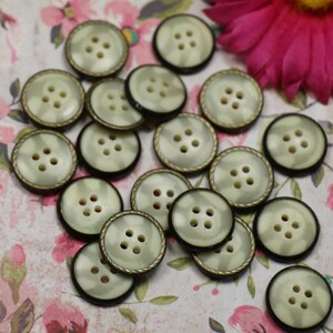5 Vintage Ivory Colored Plastic Buttons with Brass Metal Ring | Etsy
