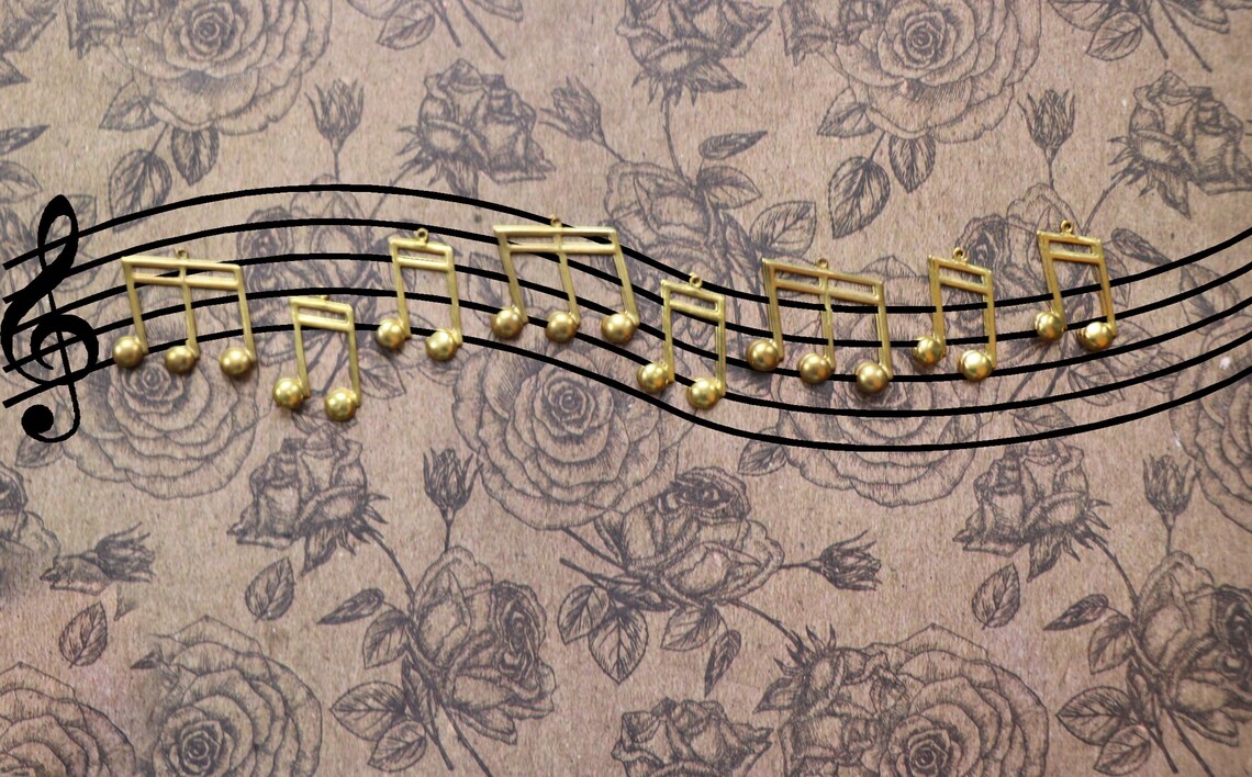 2 Vintage Brass Musical Note Stampings Charm - Etsy