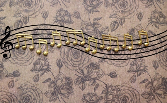 2 Vintage Brass Musical Note Stampings Charm | Etsy