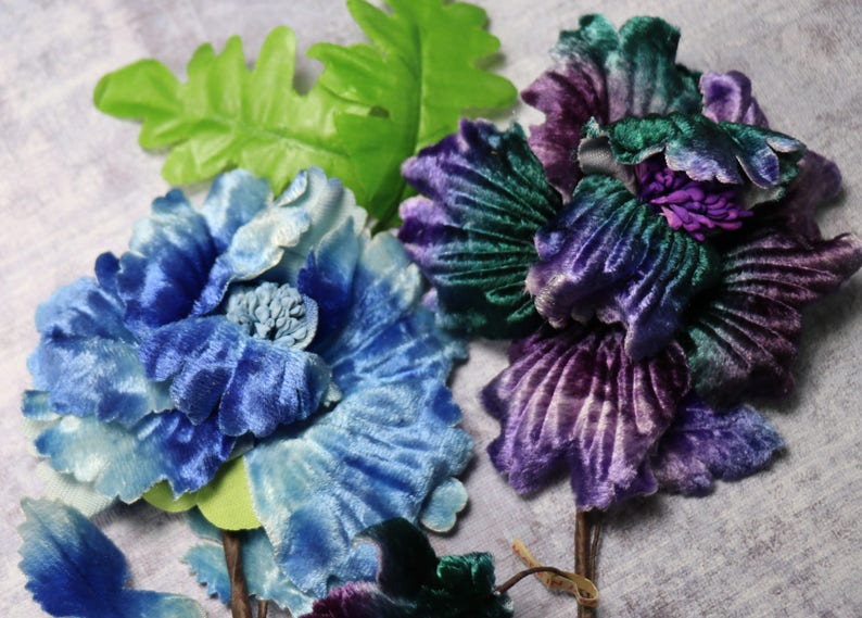 1 Vintage Blue or Purple Velvet Bloom Flower Japan - Etsy