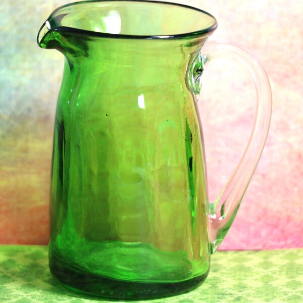 Antique Green Glass Pitcher - Etsy