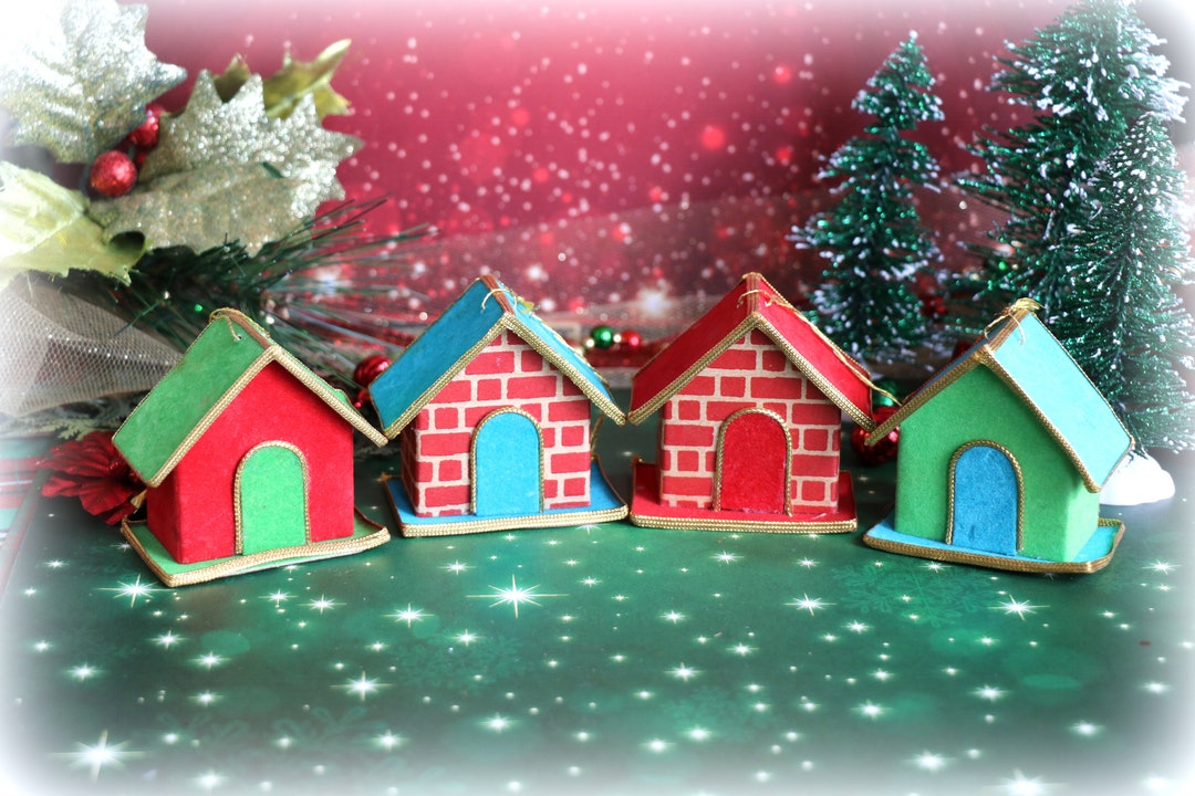 1 Vintage Miniature Felted Cardboard House Ornament by Yuletide Japan ...
