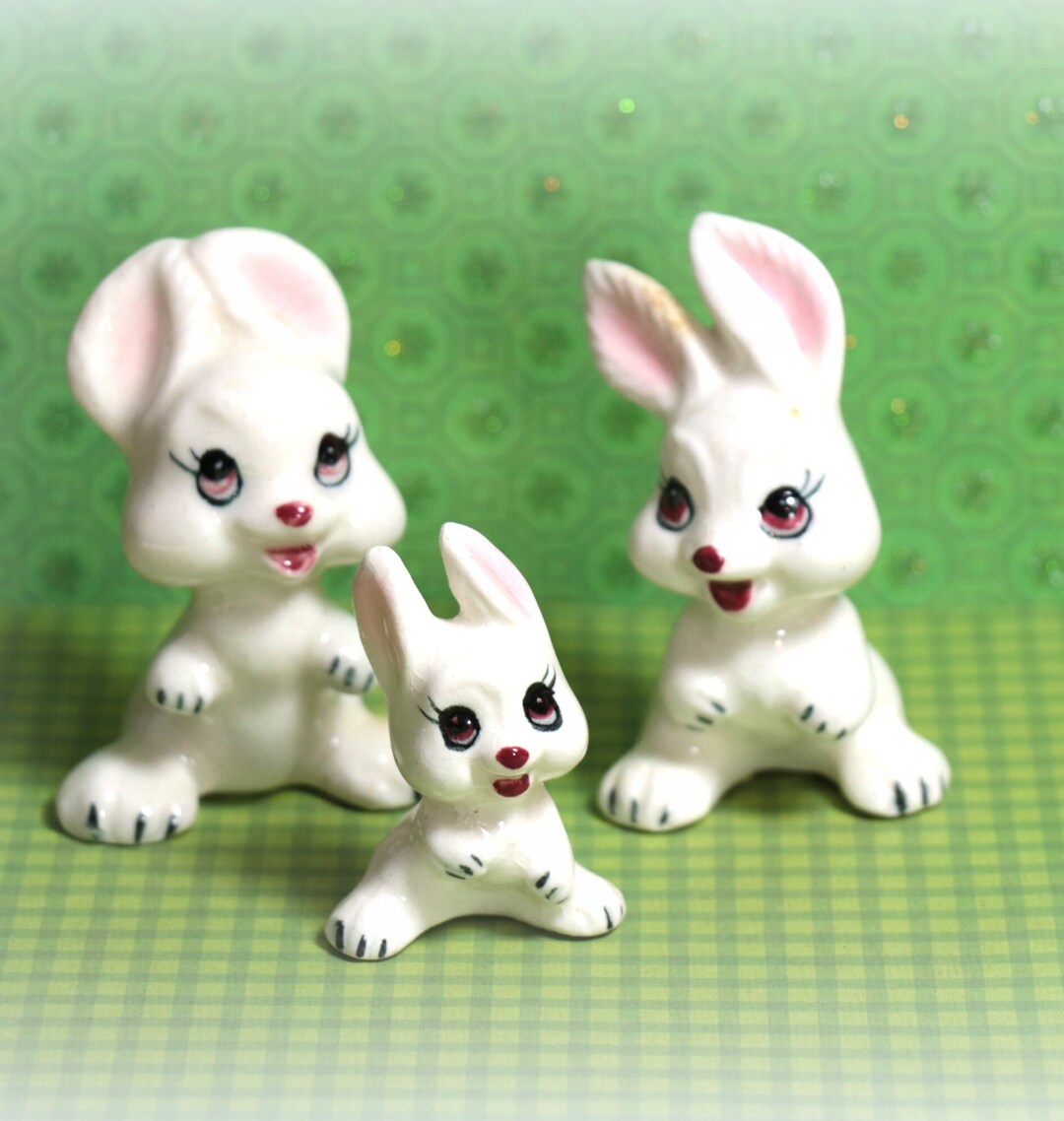 Vintage Set of 3 Ceramic Bunny Figurines Made in Japan - Etsy