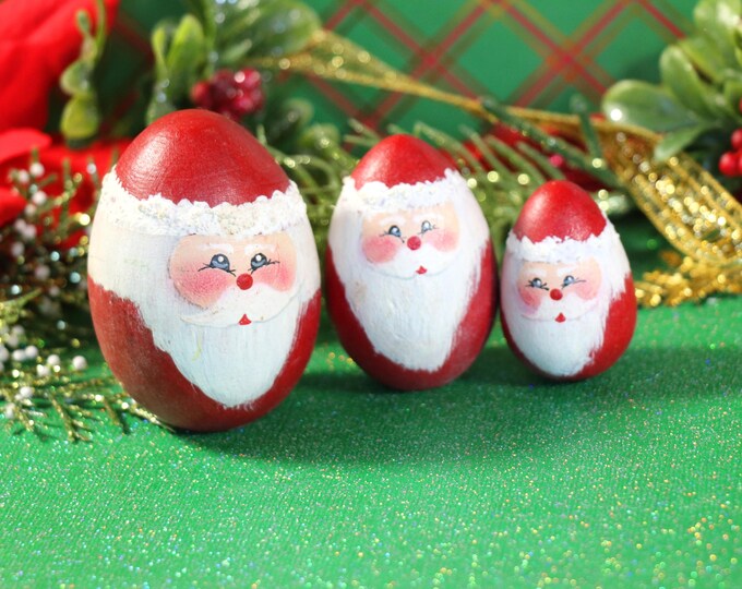 3 Piece Vintage Wooden Santa Eggs - Etsy
