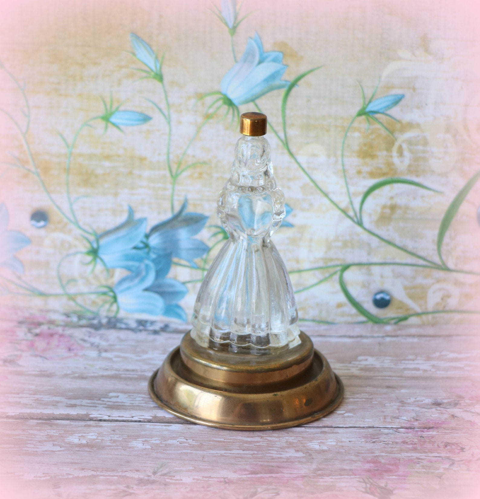 Vintage Figural Lady Glass Perfume Bottle on Brass Stand - Etsy