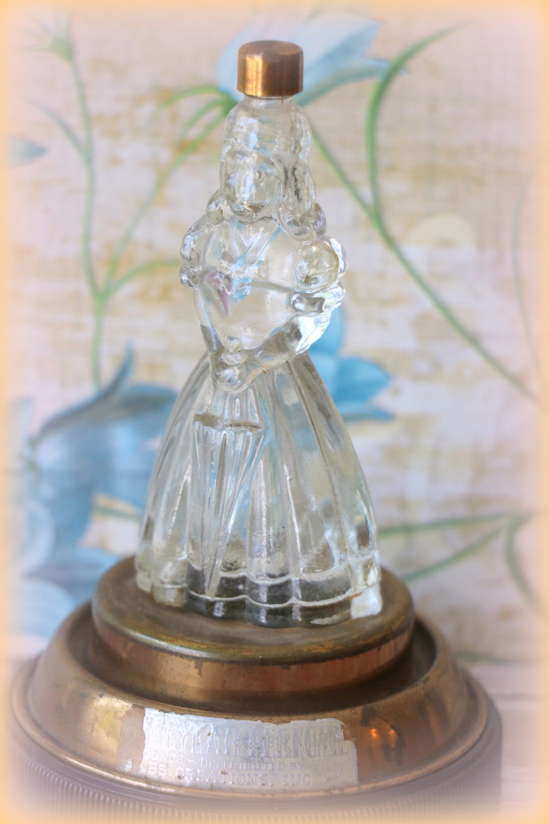 Vintage Figural Lady Glass Perfume Bottle on Brass Stand - Etsy