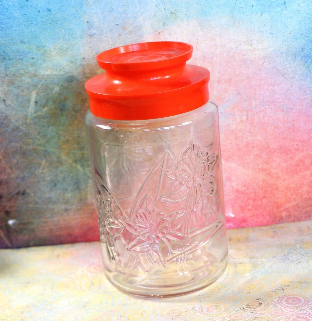 1 Retro 1970s Anchor Hocking Tang Glass Jar With Orange Lid "daffodil ...