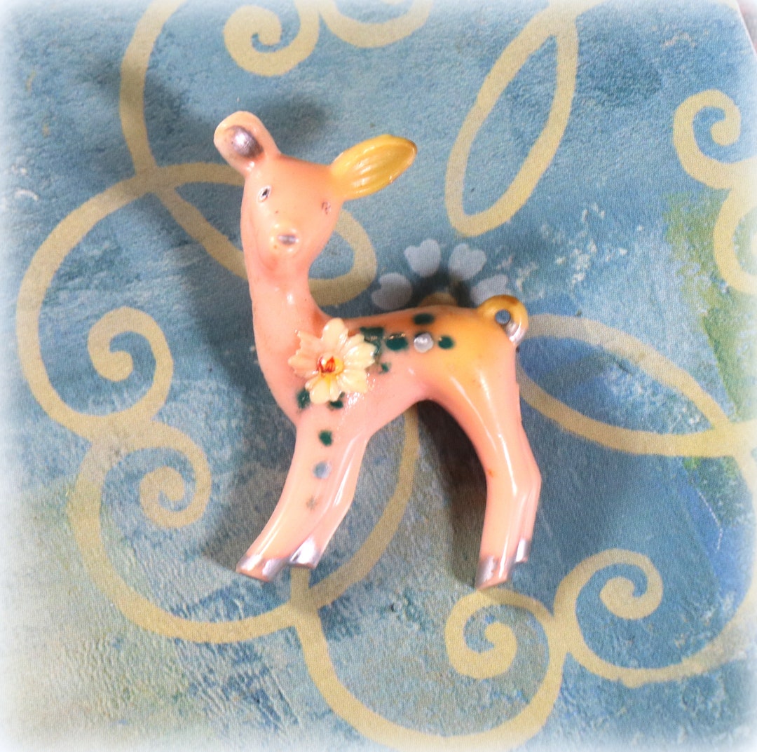 Vintage Plastic Pink Deer Pin - Etsy