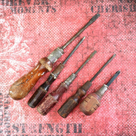 1 Antique Screwdriver With Wooden Handle - Etsy