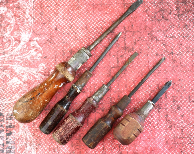 1 Antique Screwdriver With Wooden Handle - Etsy