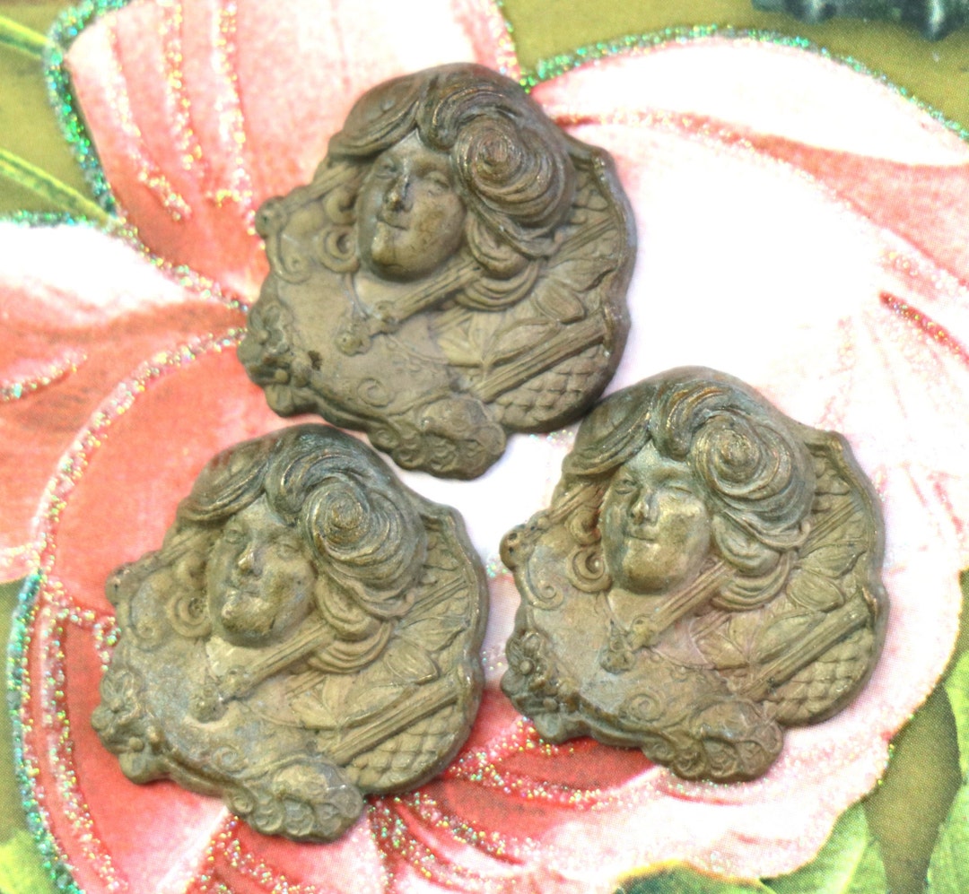 1 Vintage Brass Lady Face Stamping - Etsy