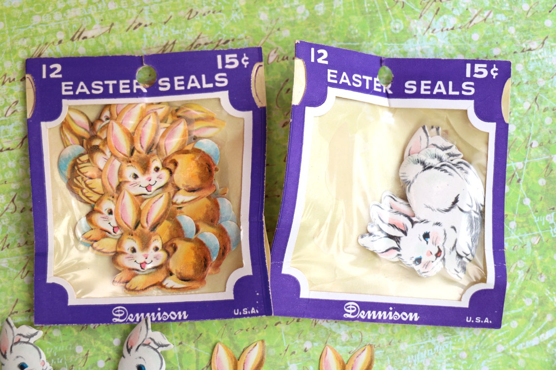 2 Vintage Dennison Bunny Stickers - 4 Choices - Etsy
