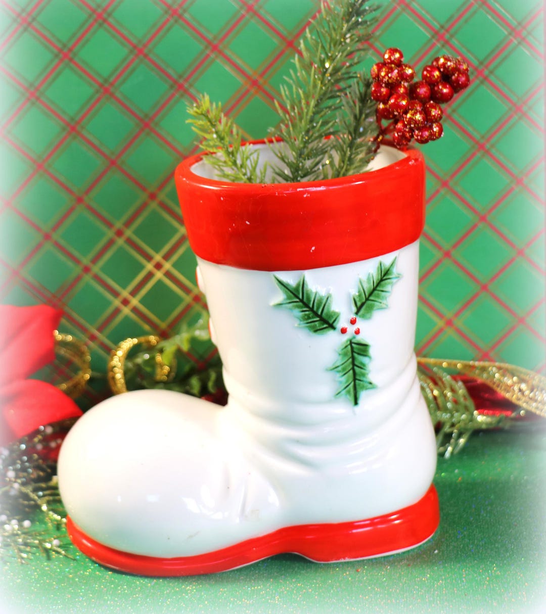 1 Vintage Ceramic Santa Boot Vase - Etsy