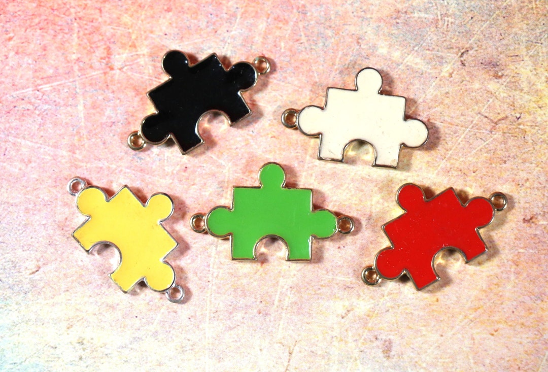 1 Vintage Enameled Metal Puzzle Piece Connector - Etsy