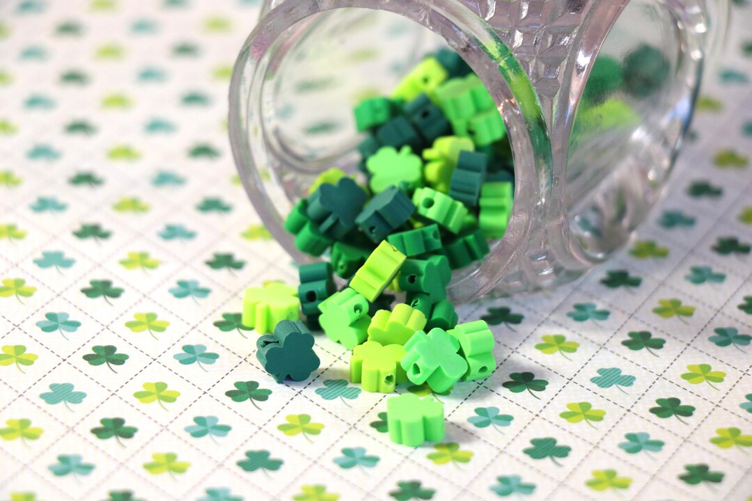 12 Tiny Polymer Clay Shamrock Clover Beads in Four Shades of Green - Etsy