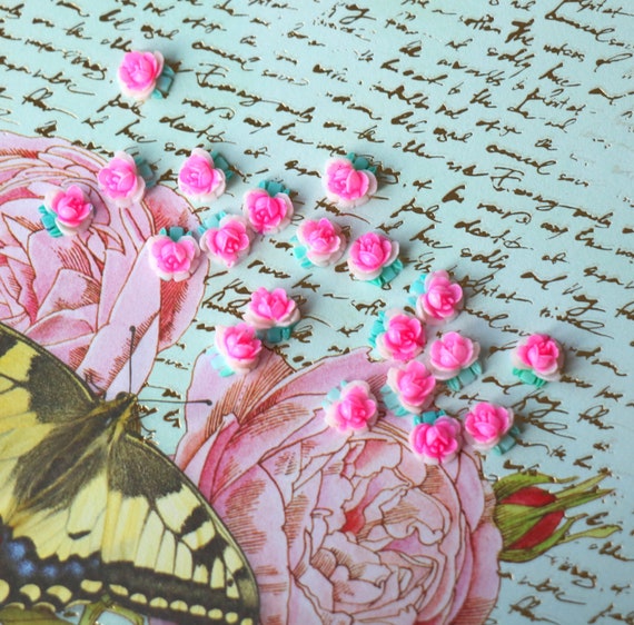 2 Vintage Hand Painted Pink Rose Beads | Etsy
