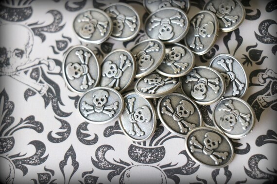 2 Vintage Silver Plated Shank Buttons with Embossed Skull | Etsy
